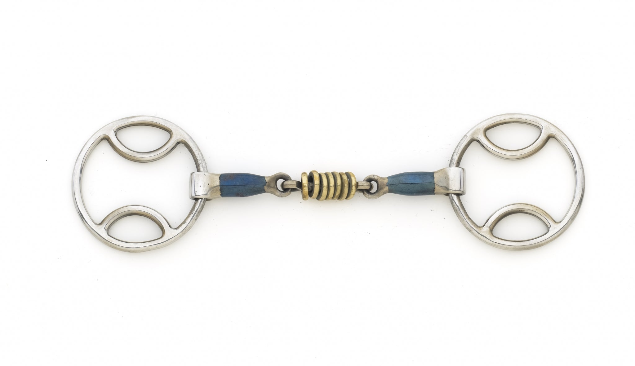 Centaur Blue Steel Double Joint Loop Ring Gag with Brass Rollers ...